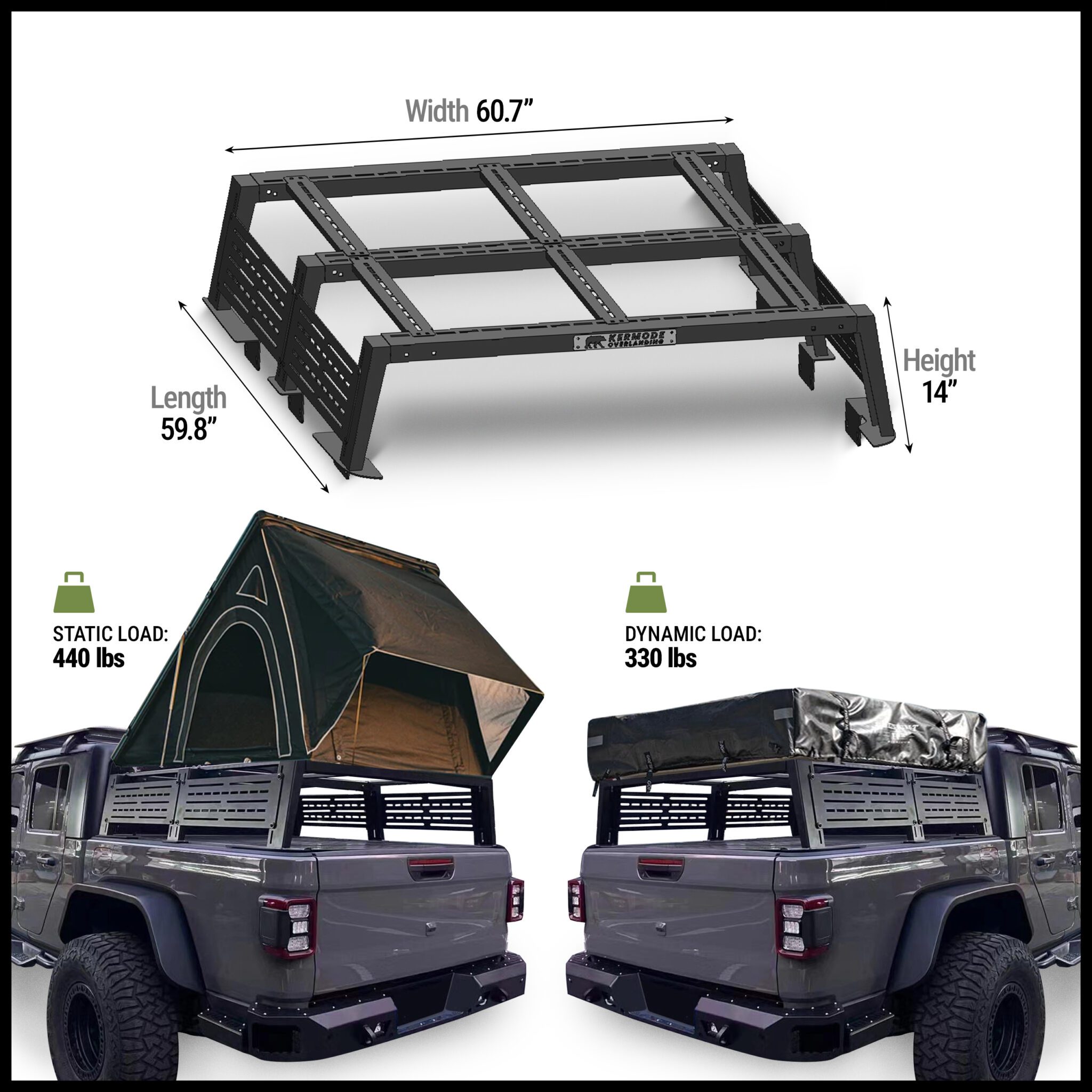 Jeep Gladiator Bed Rack, Full-Length Overland Rack for Gear & Roof ...